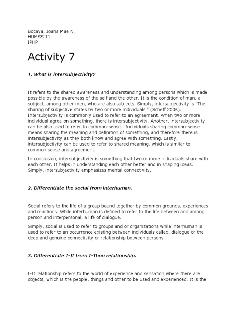 Understanding Intersubjectivity & Relationships | PDF | Common Sense ...