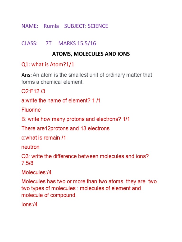 Atoms, Molecules and Ions | PDF | Science & Mathematics
