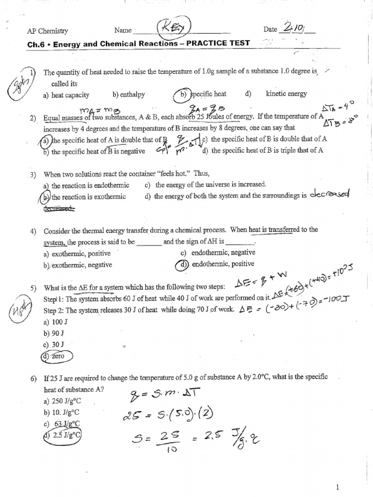 Practice Test Thermochemistry - Key | PDF