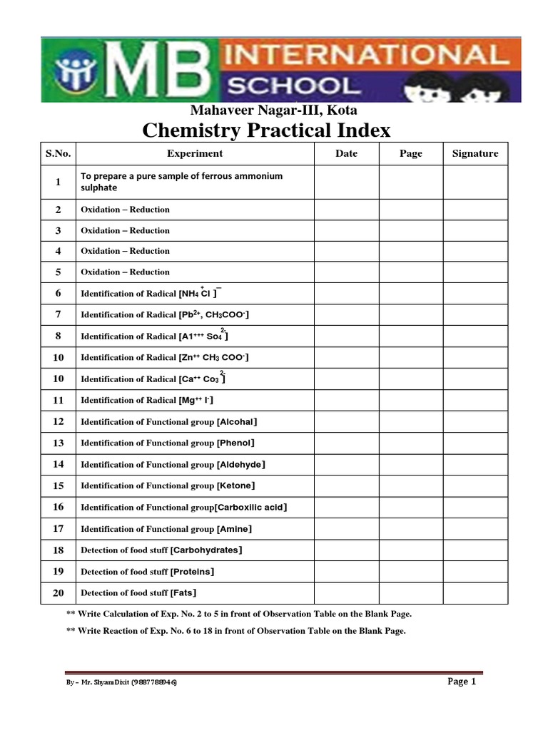 Chemistry Practical File | PDF | Titration | Chemistry