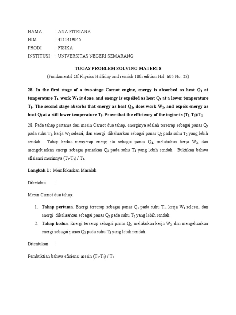 Ana Fitriana - Materi 8 - Problem Solving Hukum II Termodinamika | PDF