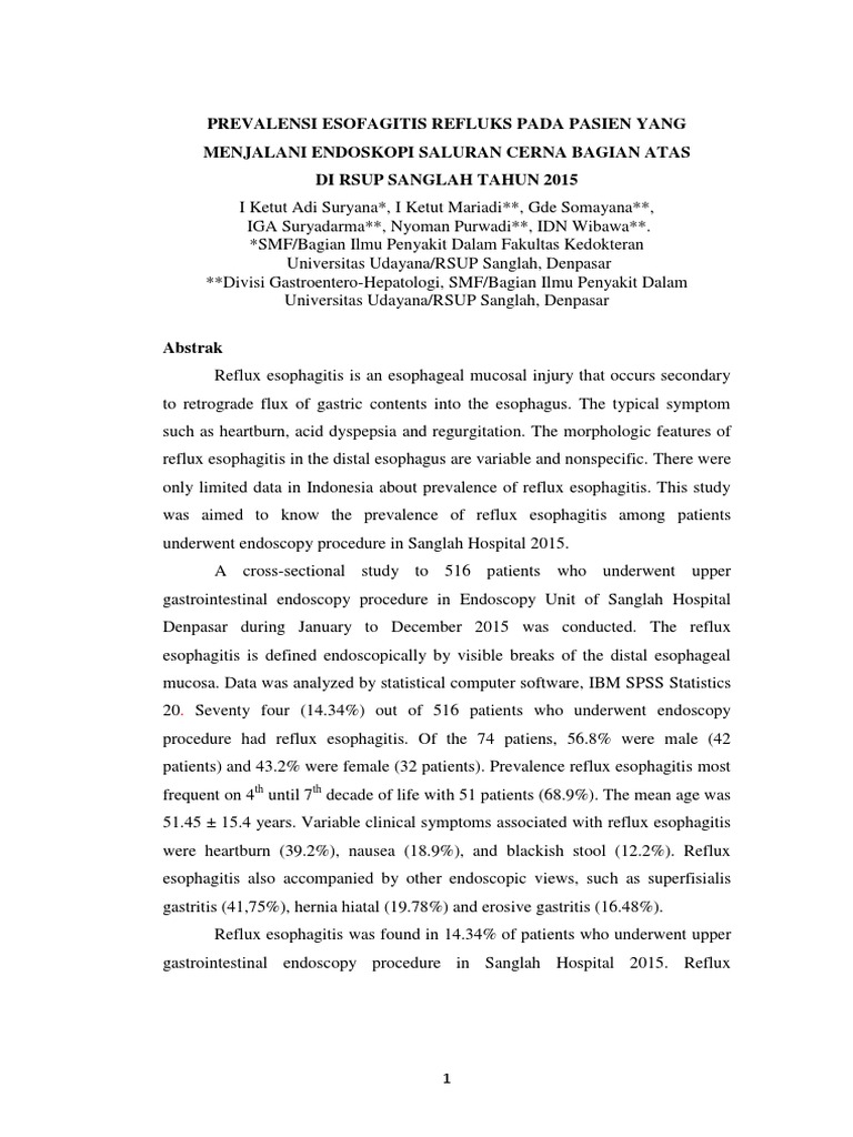 Prevalensi Esofagitis Refluks Pada Pasien Yang Menjalani Endoskopi Saluran Cerna Bagian Atas Di ...