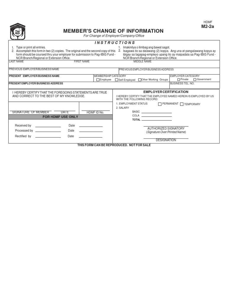 HDMF Change of Employer Form Instructions | PDF | Identity Document ...