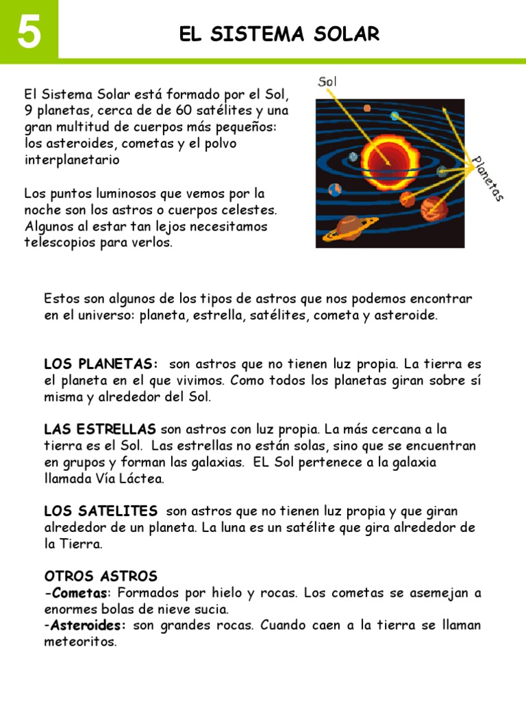 El Sistema Solar 5º Primaria Adaptado | PDF | Sistema solar | Planetas