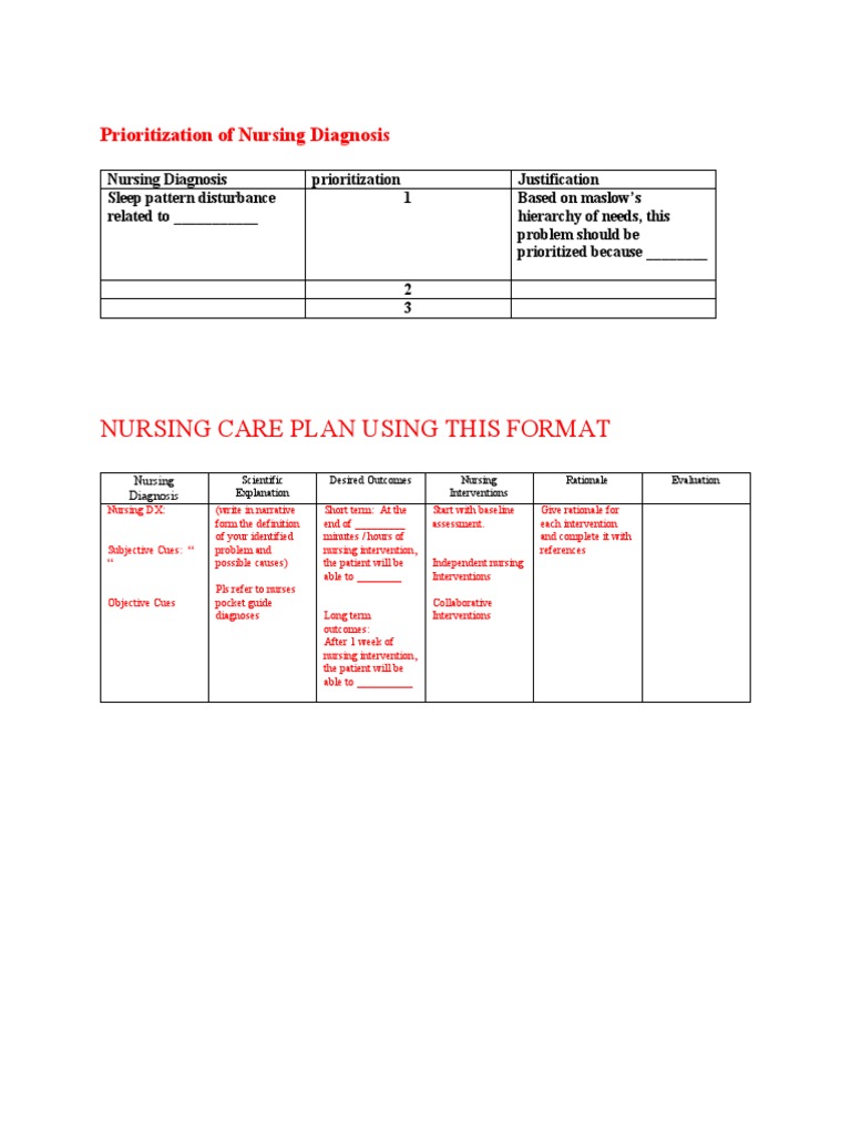 Nursing Care Plan Using This Format: Prioritization of Nursing ...