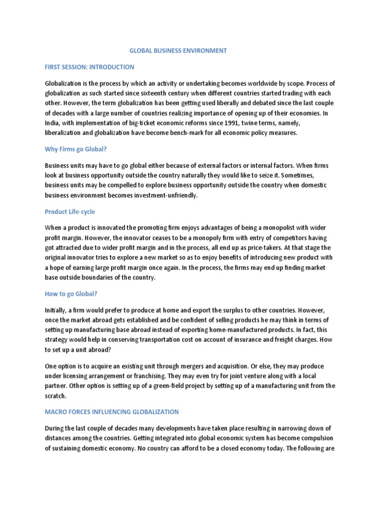 1 Global Business Environment | PDF | Profit (Economics) | World Trade ...