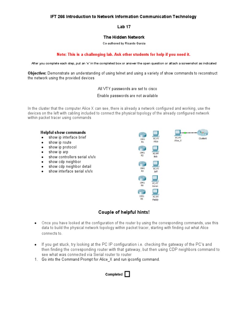 IFT 266 Introduction To Network Information Communication Technology Lab 17 The Hidden Network ...