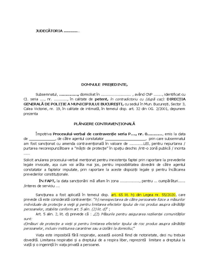 Model Plangere Contraventionala | PDF