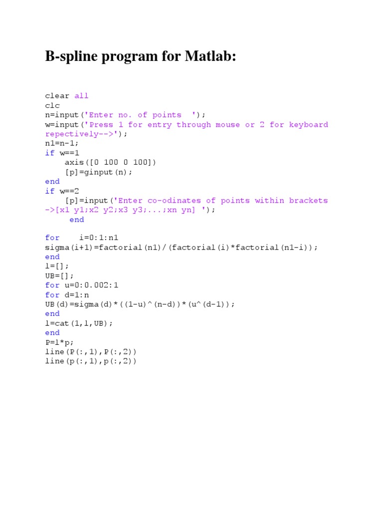 B-Spline Program For Matlab | PDF