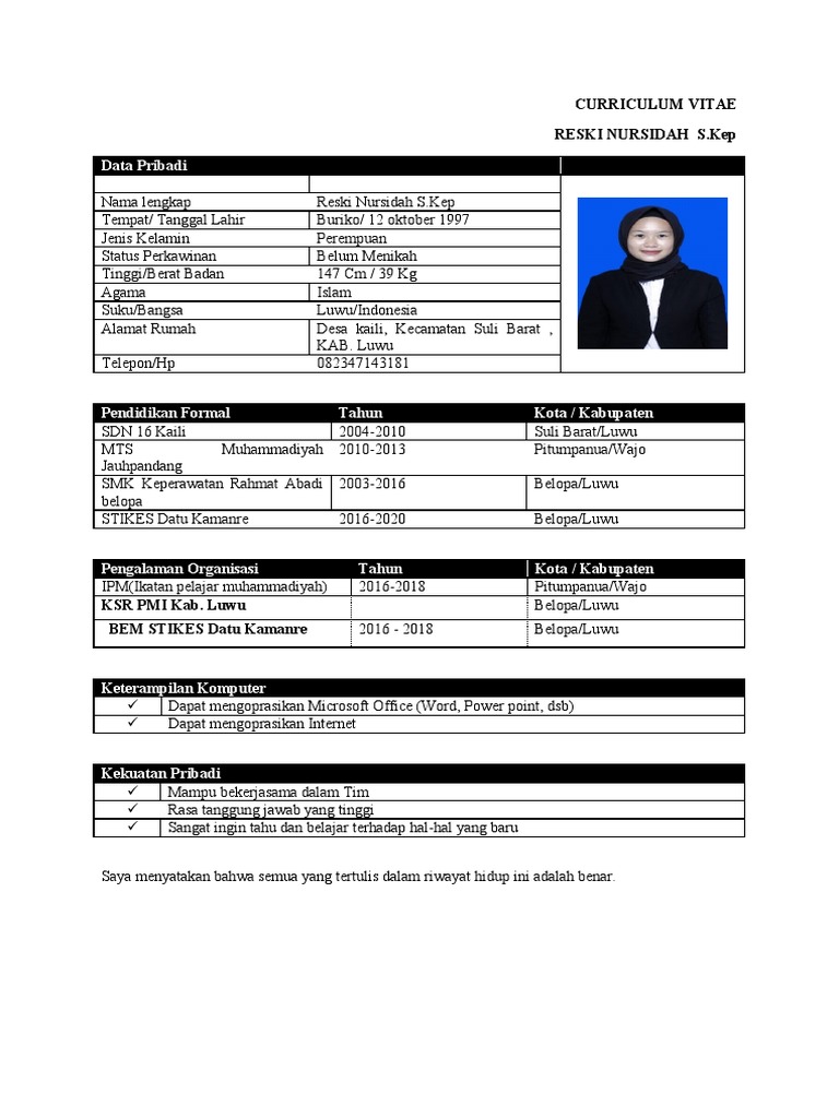 CV Reski Nursidah | PDF