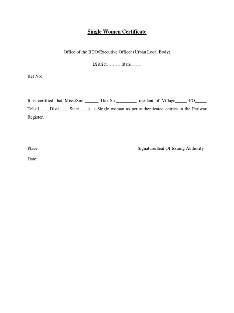 HPSSSB Single Woman Certificate | PDF