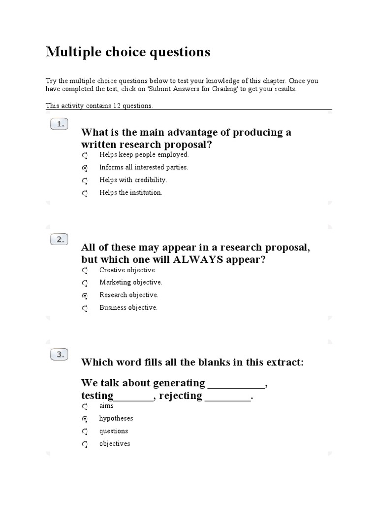 Some Multiple Choice Questions On Research Proposal | PDF | Sampling ...