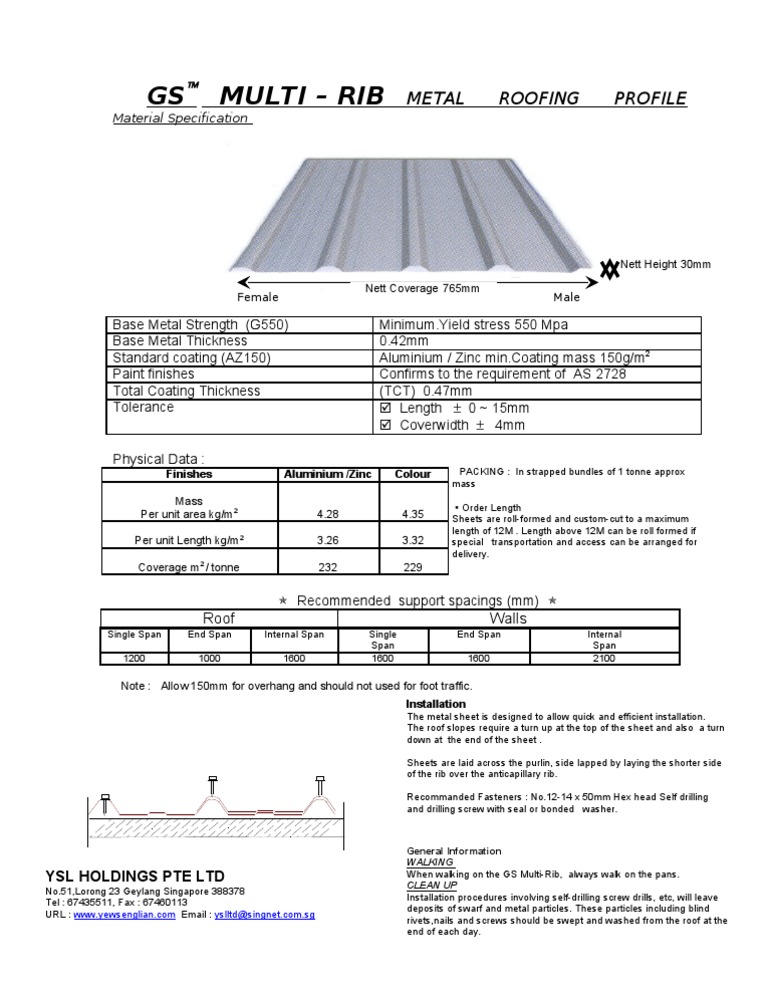 Multi-Rib Metal Roofing Specifications | PDF | Screw | Building Materials
