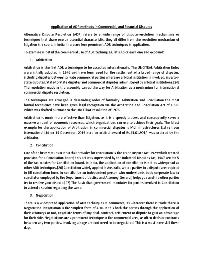 Application of ADR Methods in Commercial (5th Year) | PDF | Alternative ...