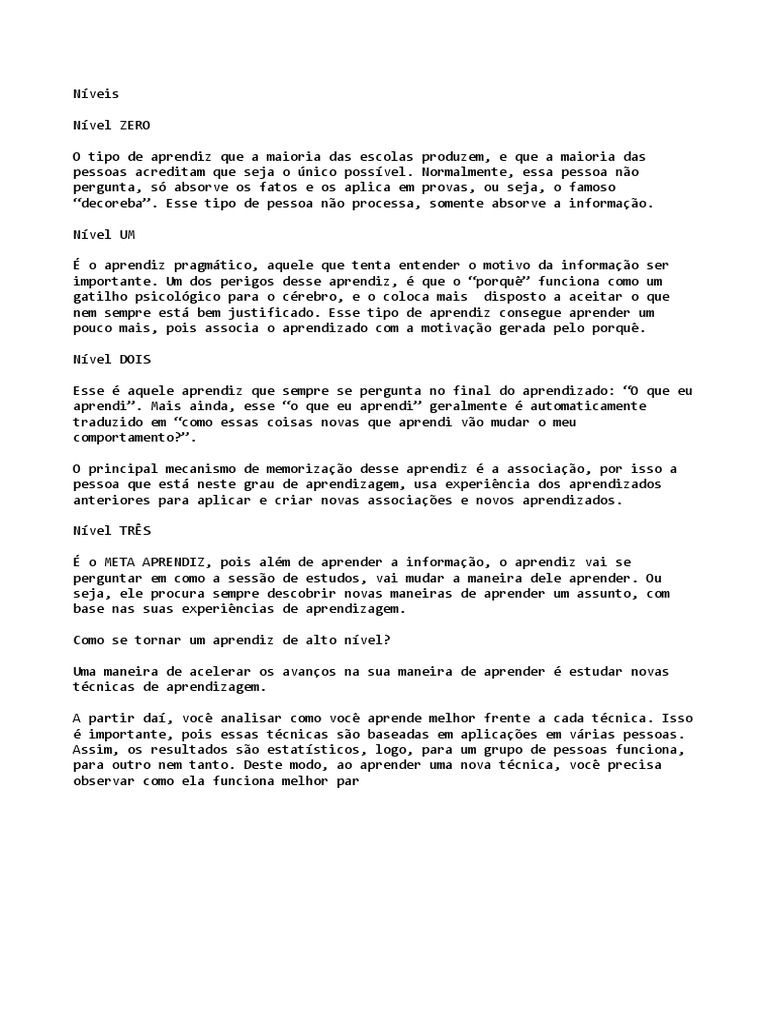 Niveis de Aprendizagem | PDF | Autoajuda | Bem-estar