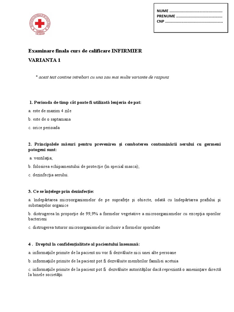 Test Infirmiera 1 Bun | PDF