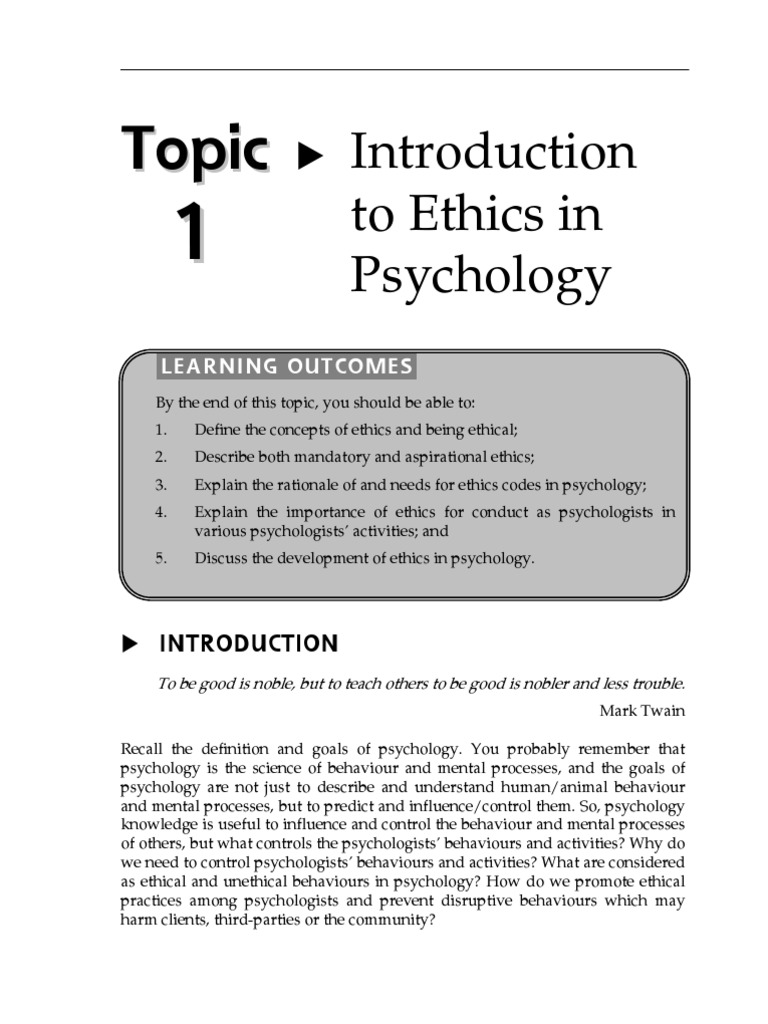 Topic 1 Introduction To Ethics in Psychology | PDF | Autonomy ...