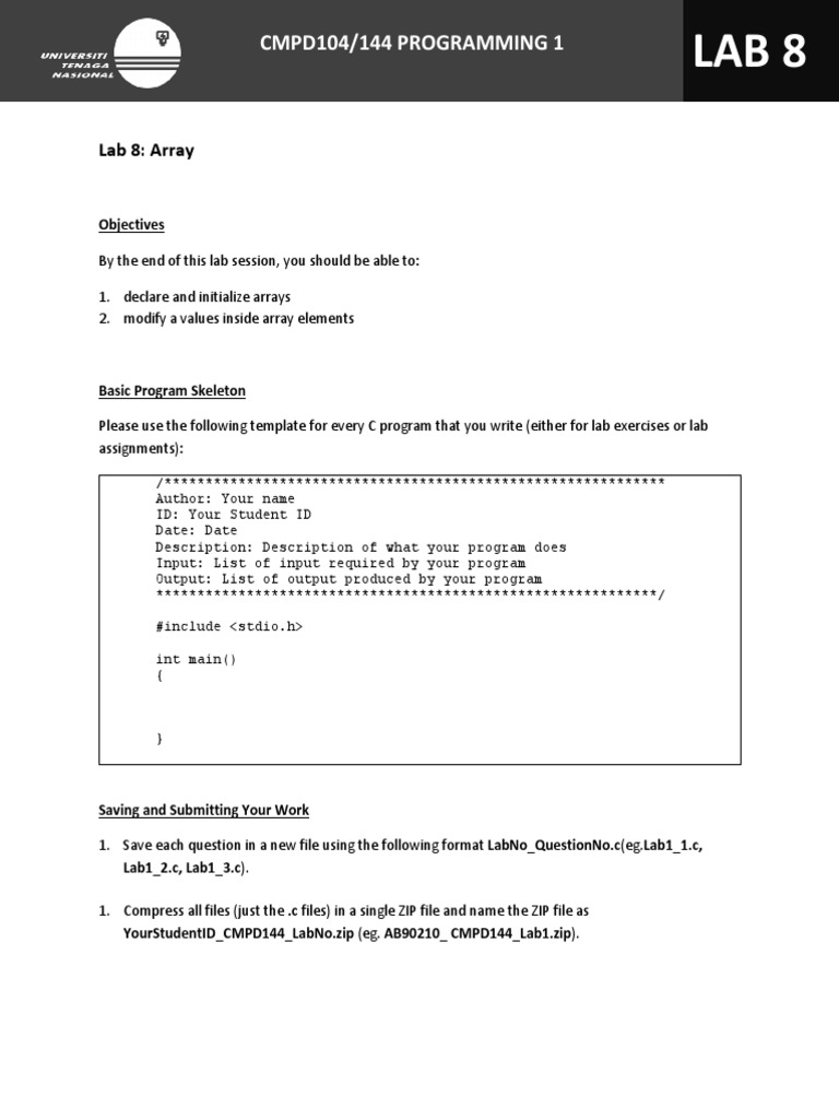 Lab8 - Array - Question | PDF | Array Data Structure | Zip (File Format)