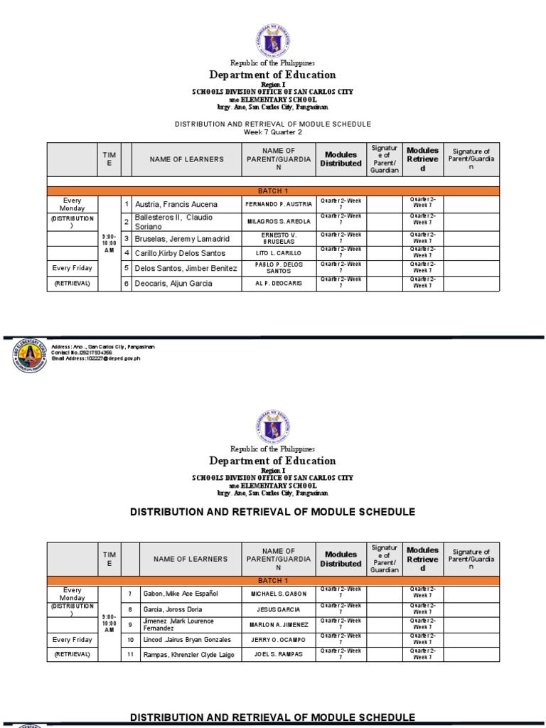 Distribution and Retrieval Schedule | PDF