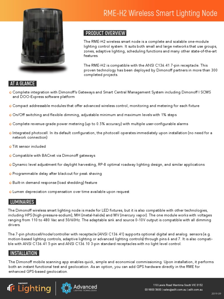 Dimonoff RME-H2 Lighting Control Node | PDF | Lighting | Radio