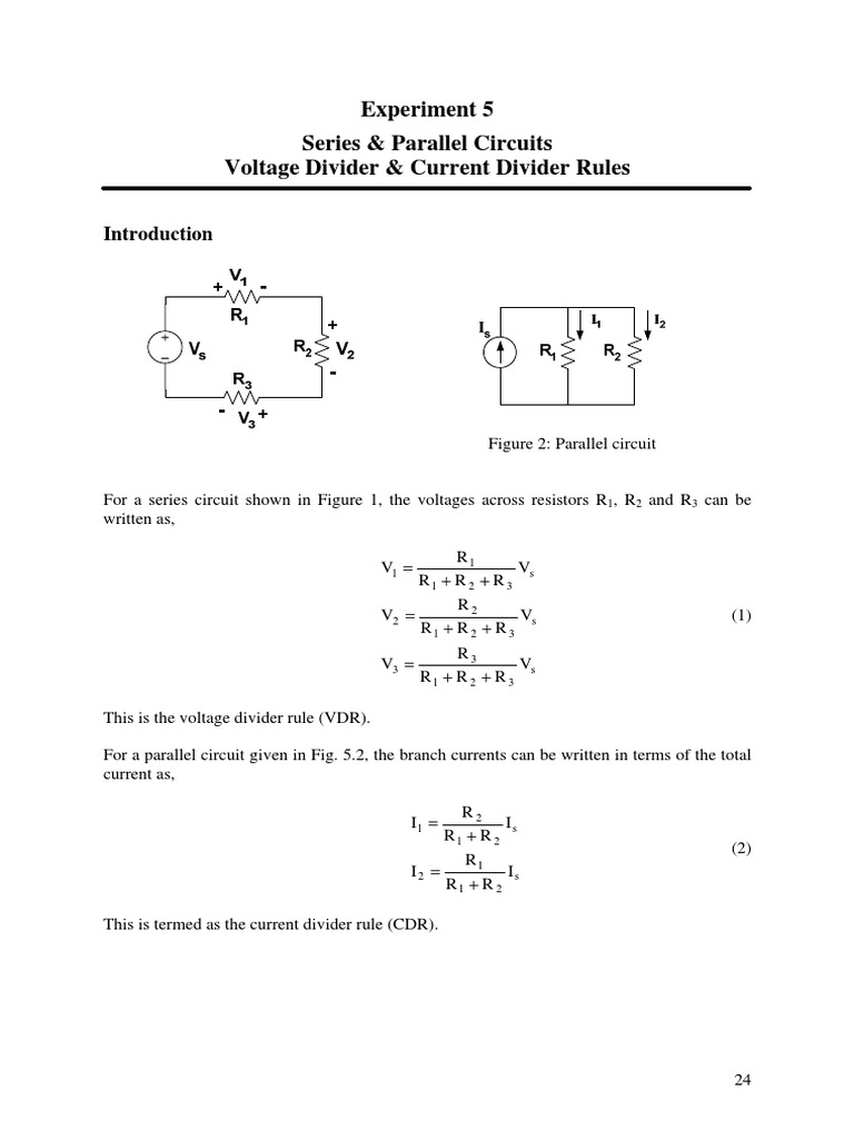 Experiment 5 Series & Parallel Circuits Voltage Divider & Current ...