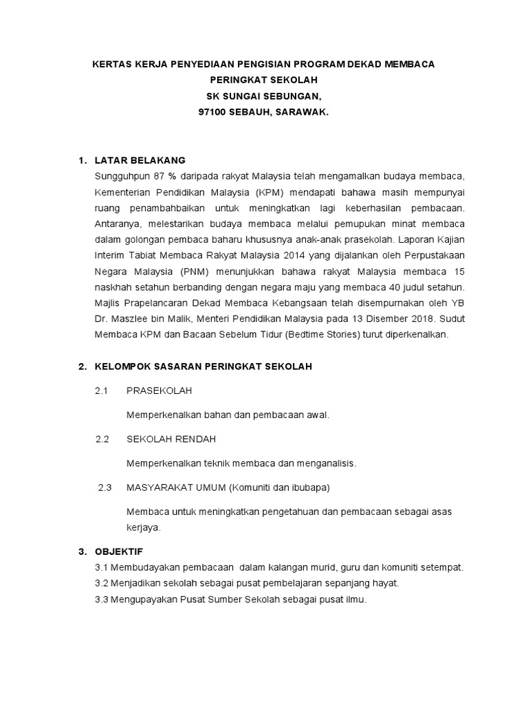 Kertas Kerja Pengisian Program Dekad Membaca 2021 | PDF