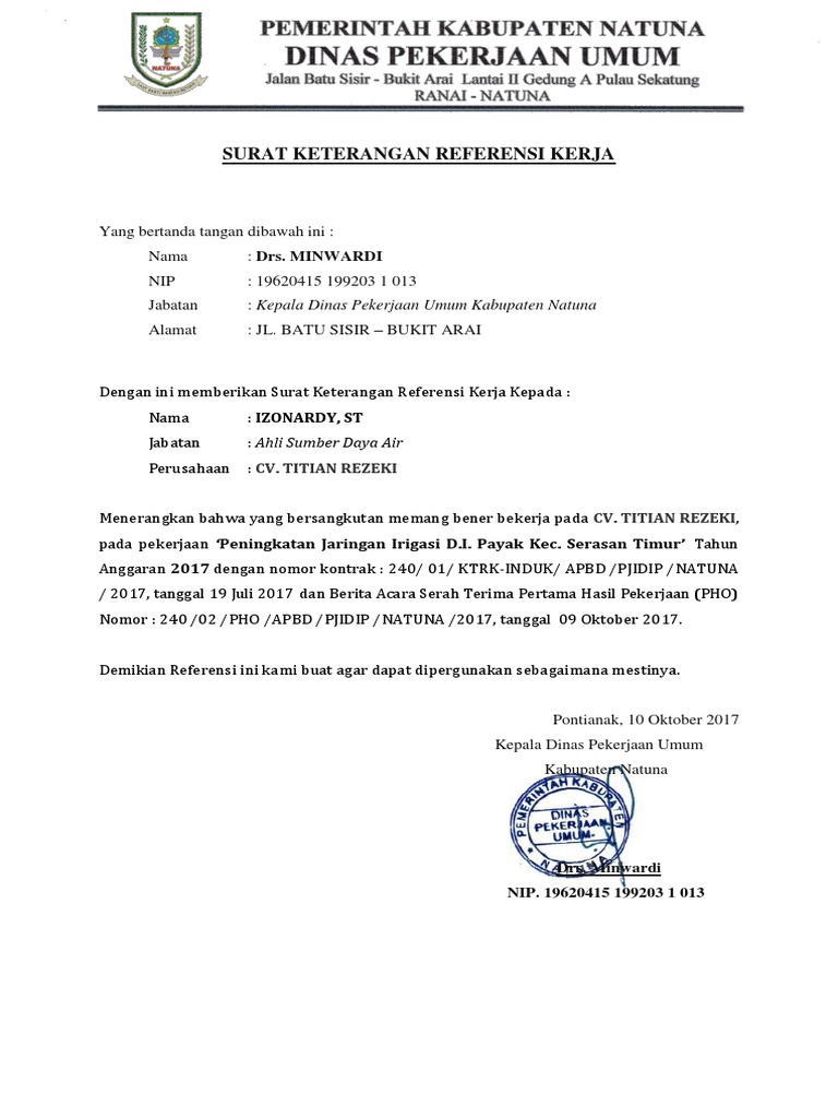 26 - Surat Keterangan Referensi Kerja | PDF