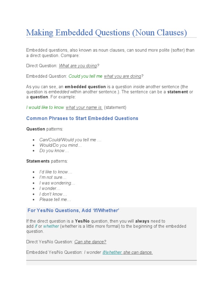 Making Embedded Questions | PDF | Question | Syntax