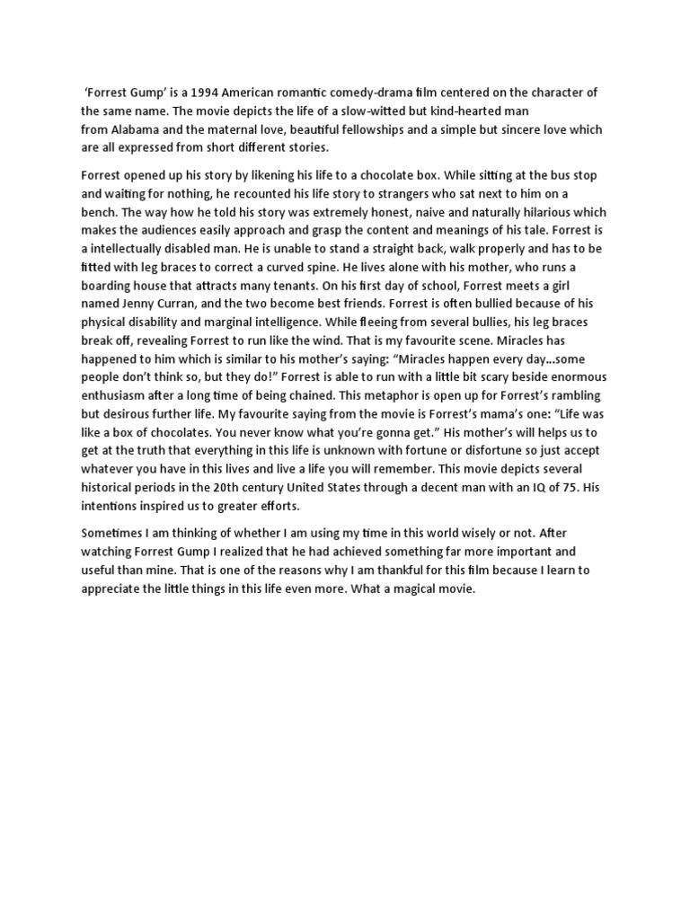 Reflection On Forrest Gump | PDF | Mystery, Thriller & Crime Fiction ...