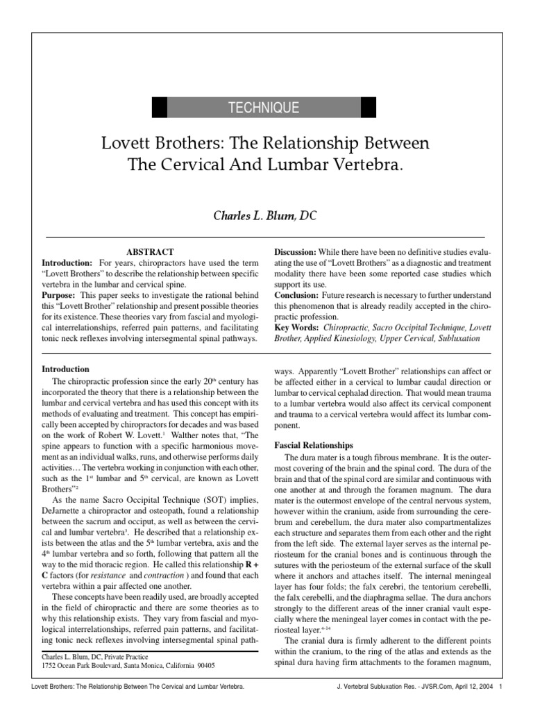 Lovett Brothers: The Relationship Between The Cervical and Lumbar ...