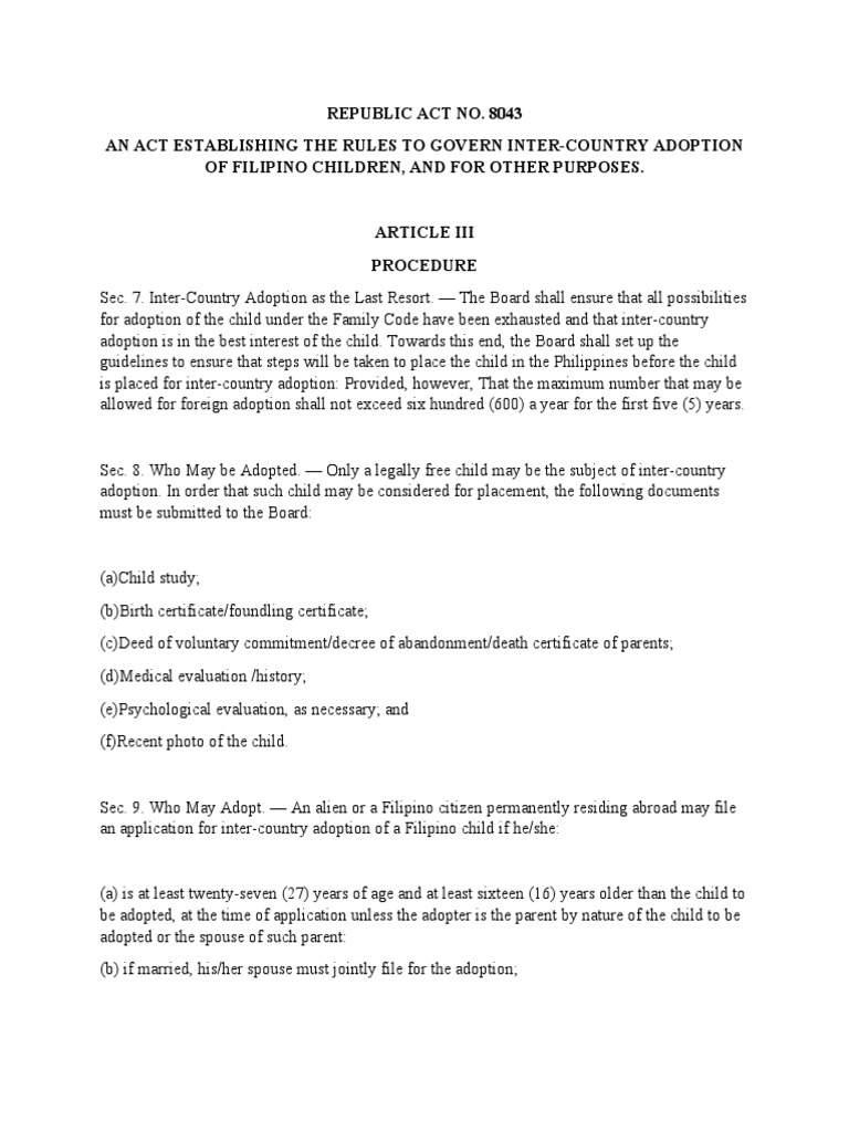 Republic Act No. 8043 An Act Establishing The Rules To Govern Inter ...