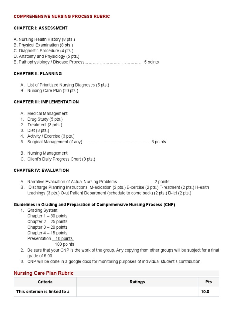 Chapter I: Assessment: Comprehensive Nursing Process Rubric | PDF ...