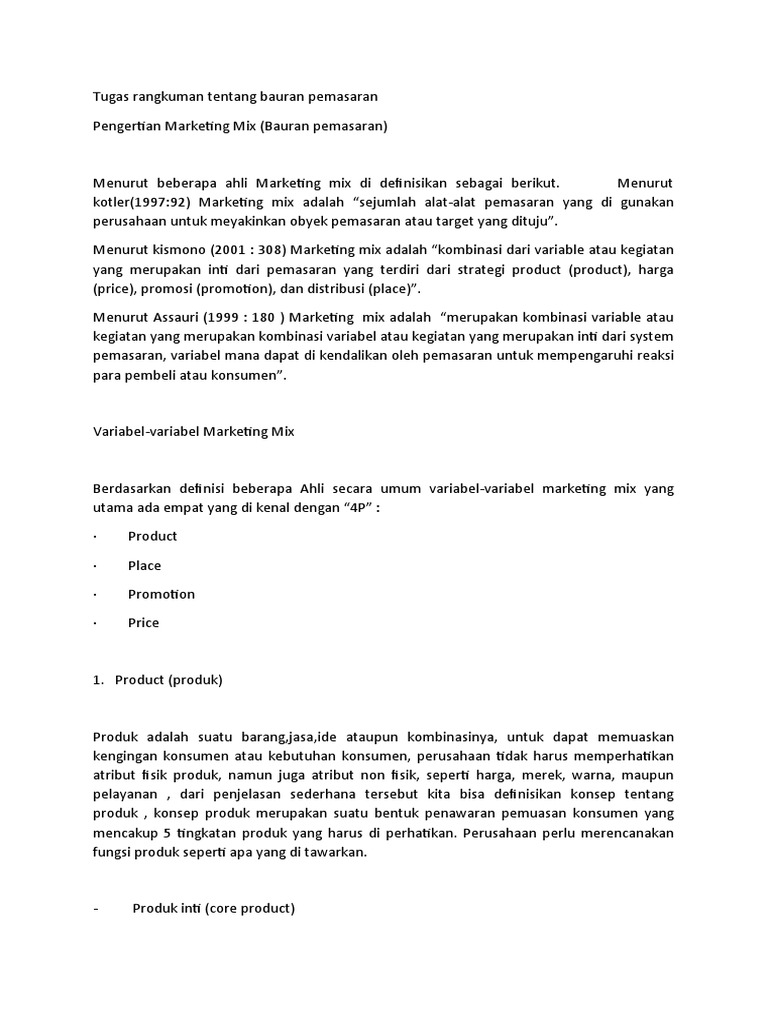 Resume Bauran Pemasaran Aji Gunawan Abdillah Nim E20193169 | PDF