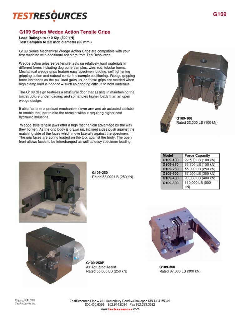 G109 Series Wedge Action Tensile Grips | PDF | Ultimate Tensile ...