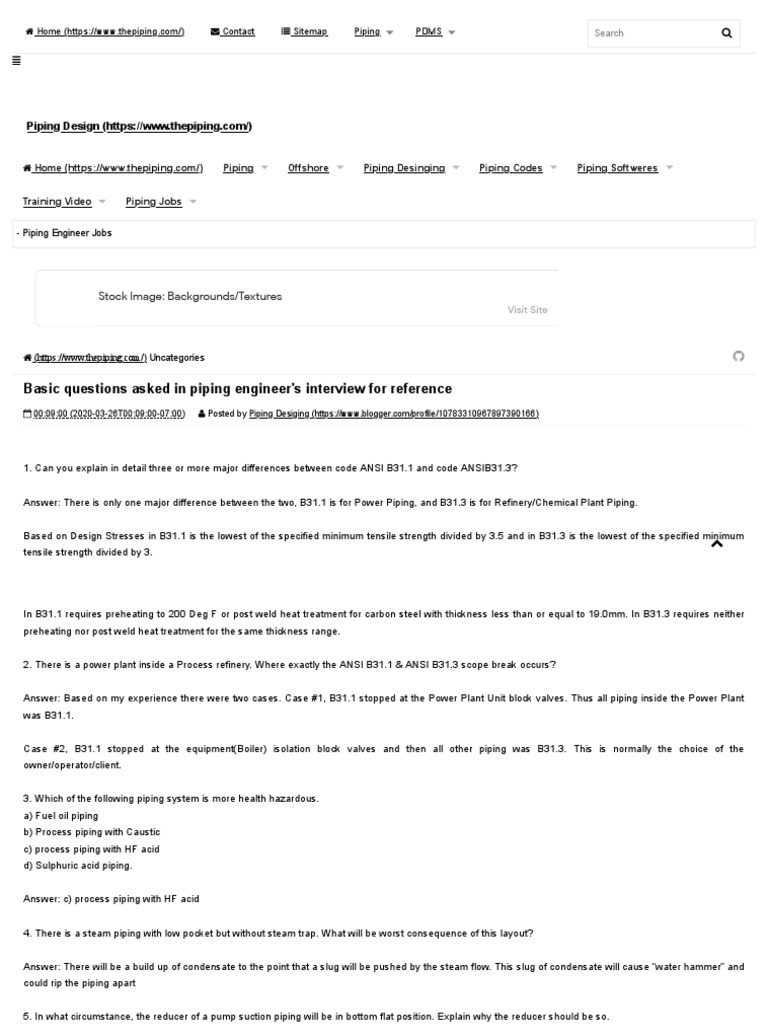Basic Questions Asked in Piping Engineer's Interview For Reference ...