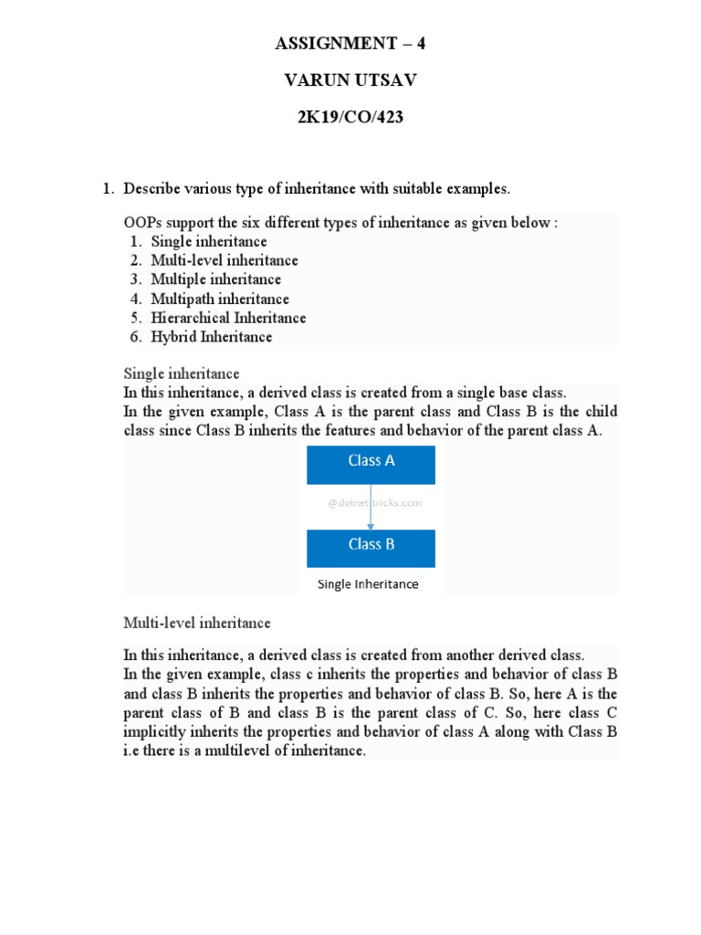 Oops Assignment For Btech 2nd Year Pdf Inheritance Object Oriented Programming Class