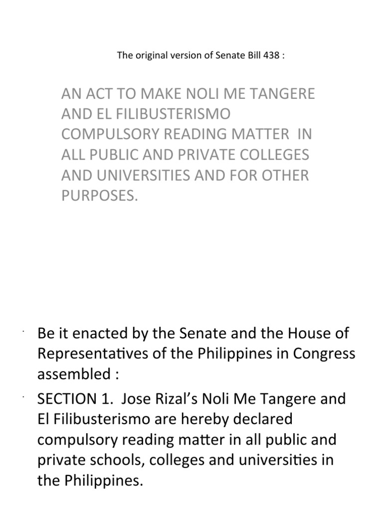 Senate Bill 438: Rizal's Compulsory Reading | PDF
