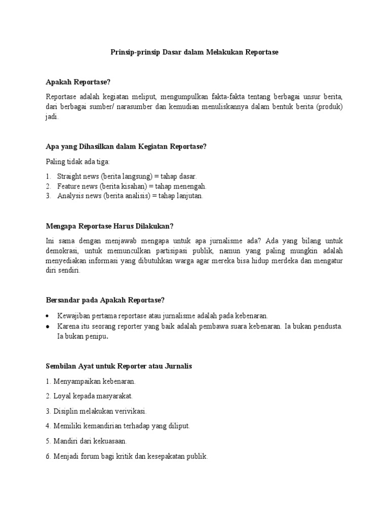 Kuliah 1 - Prinsip-Prinsip Dasar Dalam Melakukan Reportase | PDF