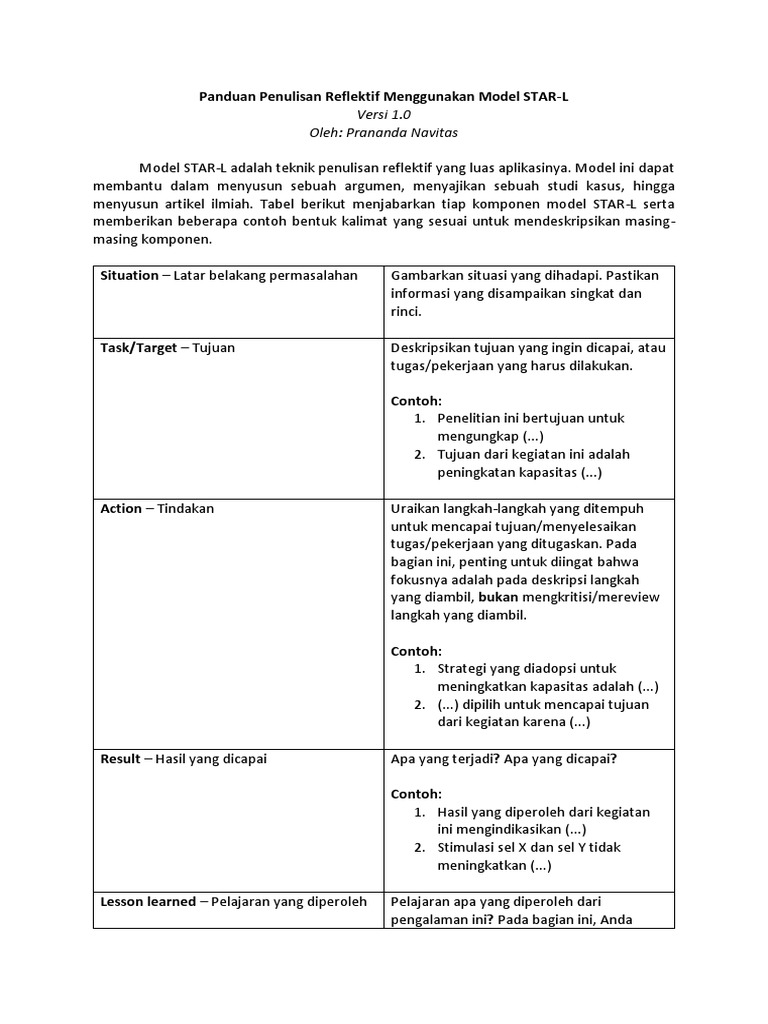 Panduan Model STAR-L untuk Penulisan Reflektif | PDF