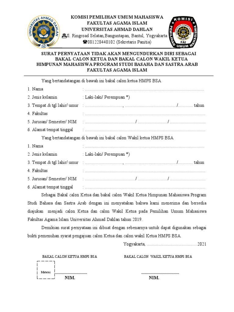 Surat Pernyataan HMPS Bsa | PDF