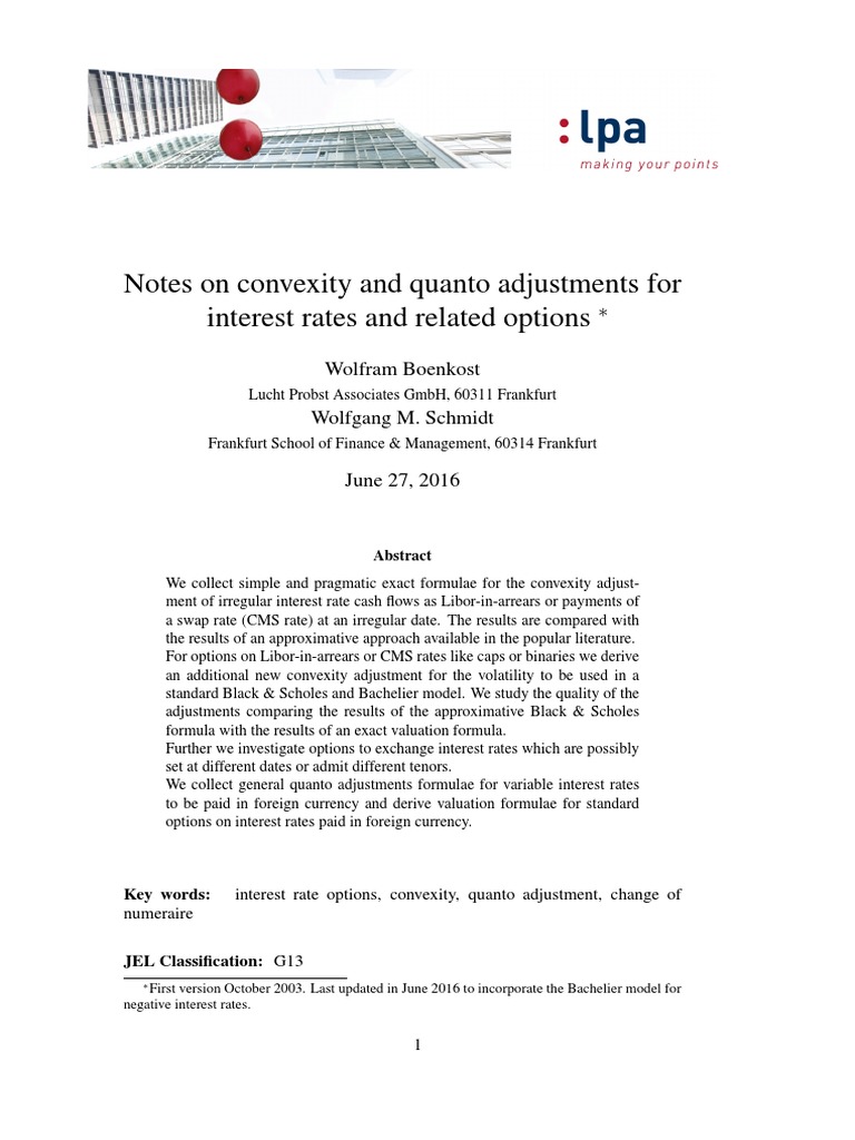 Notes On Convexity and Quanto Adjustments | PDF | Option (Finance ...