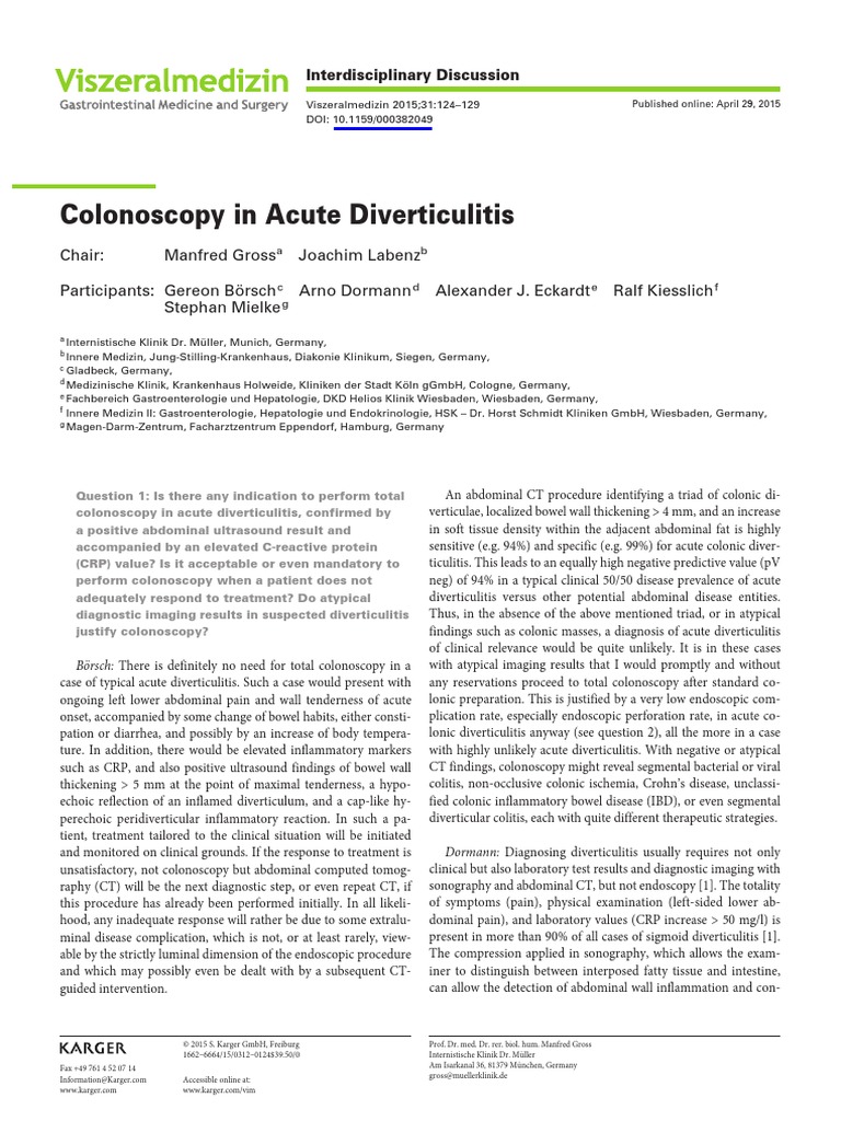 Colonoscopy in Acute Diverticulitis | PDF | Colonoscopy | Endoscopy