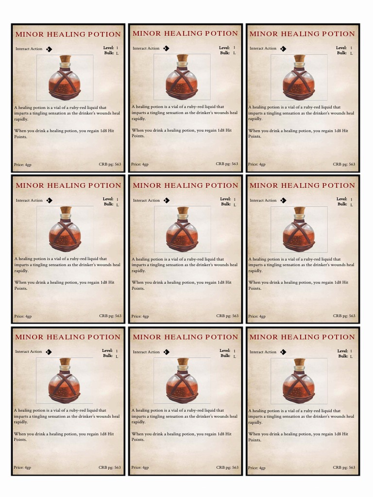 Minor Healing Potion Minor Healing Potion Minor Healing Potion | PDF ...