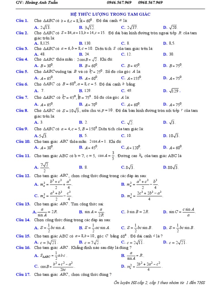 Trac Nghiem He Thuc Luong Trong Tam Giac | PDF