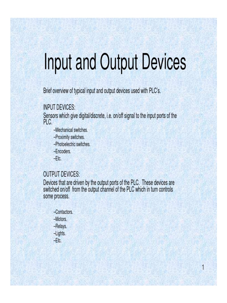 PLC Input and Output Devices | PDF | Switch | Programmable Logic Controller