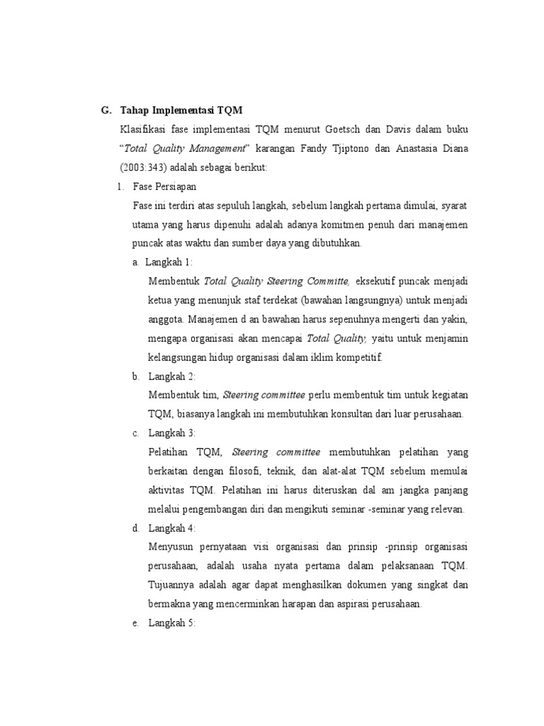 G. Tahap Implementasi TQM | PDF