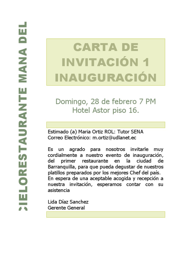 CARTA DE INVITACIÓN 1 INAUGURACIÓN (Microsoff Word) | PDF | Industria de la hospitalidad | Hotel ...