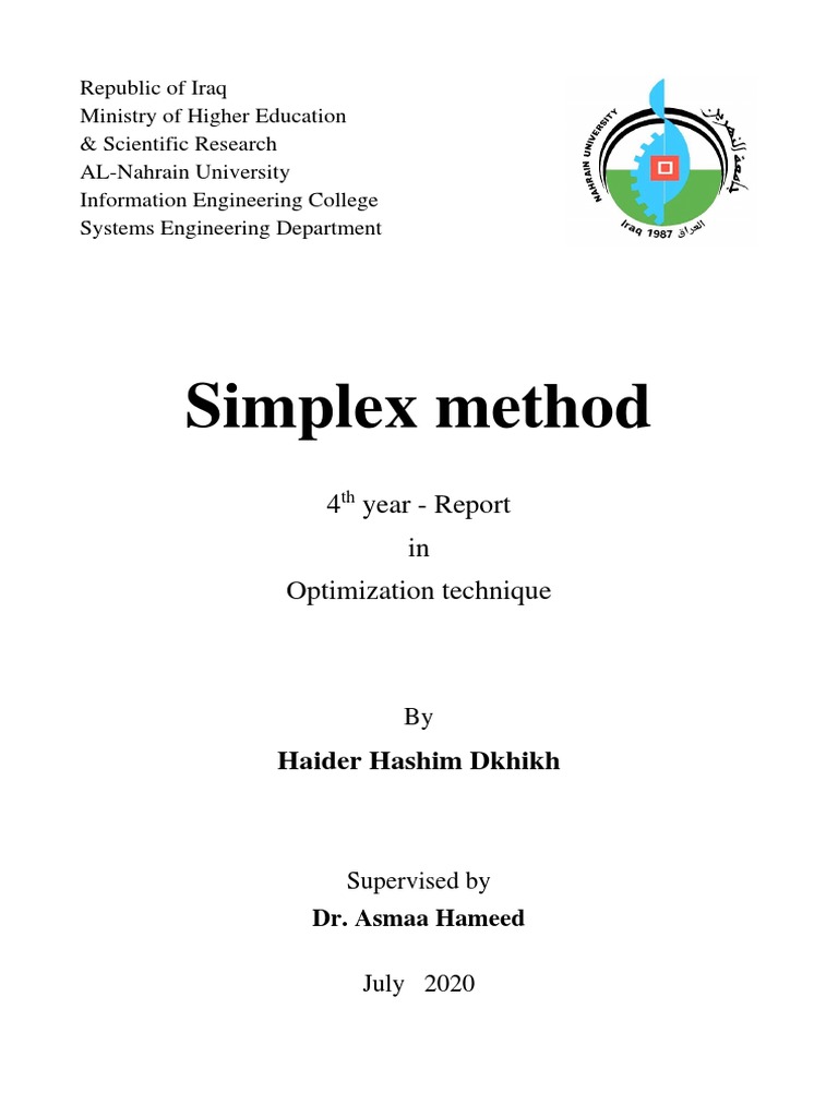 Simplex Method: 4 Year - Report in Optimization Technique | PDF | Linear Programming | Numerical ...