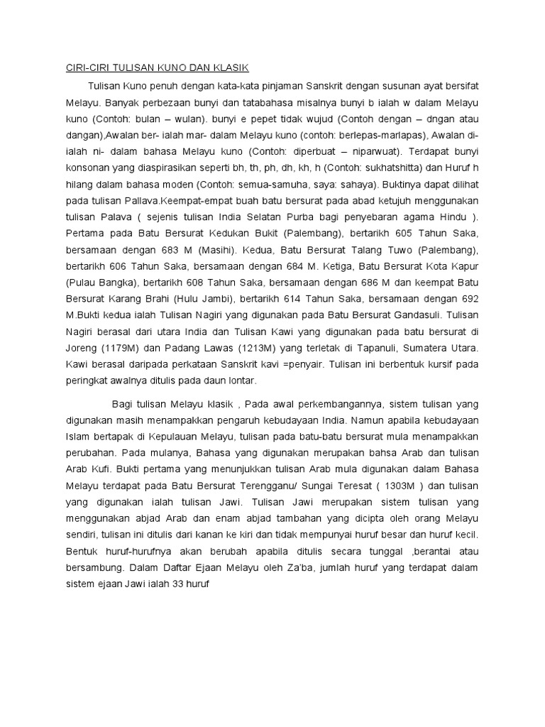 Ciri Tulisan Kuno Dan Klasik | PDF