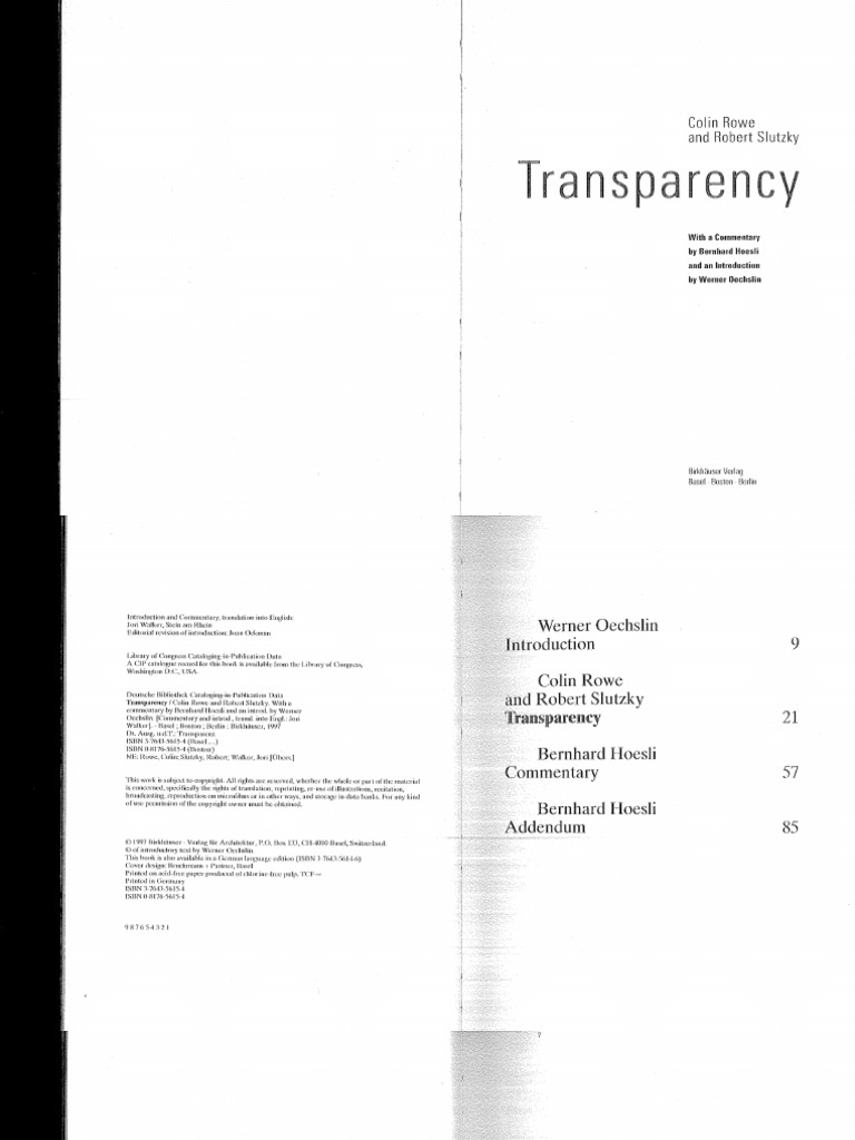 Colin Rowe Transparency X | PDF | Theory